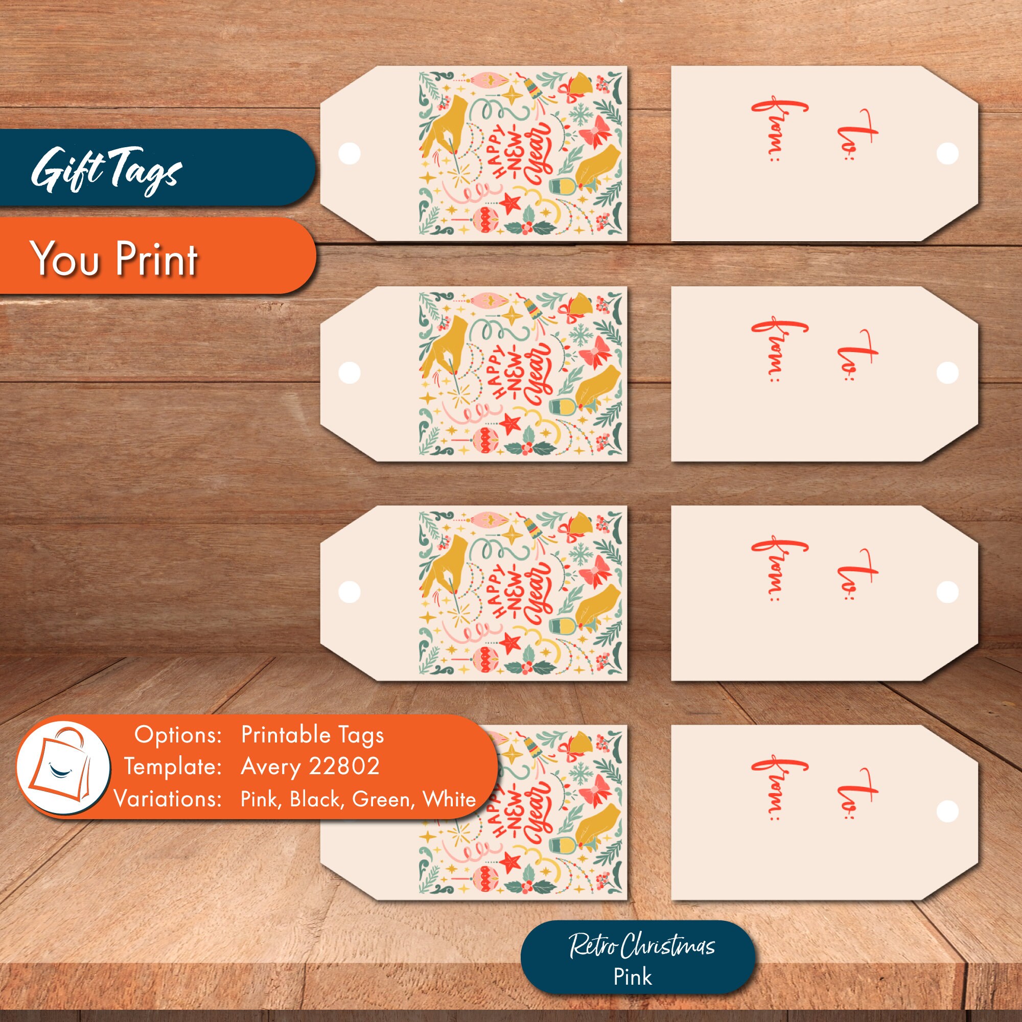 Pink New Year Gift Tags Printable Happy New Year Gift Tags New Years ...