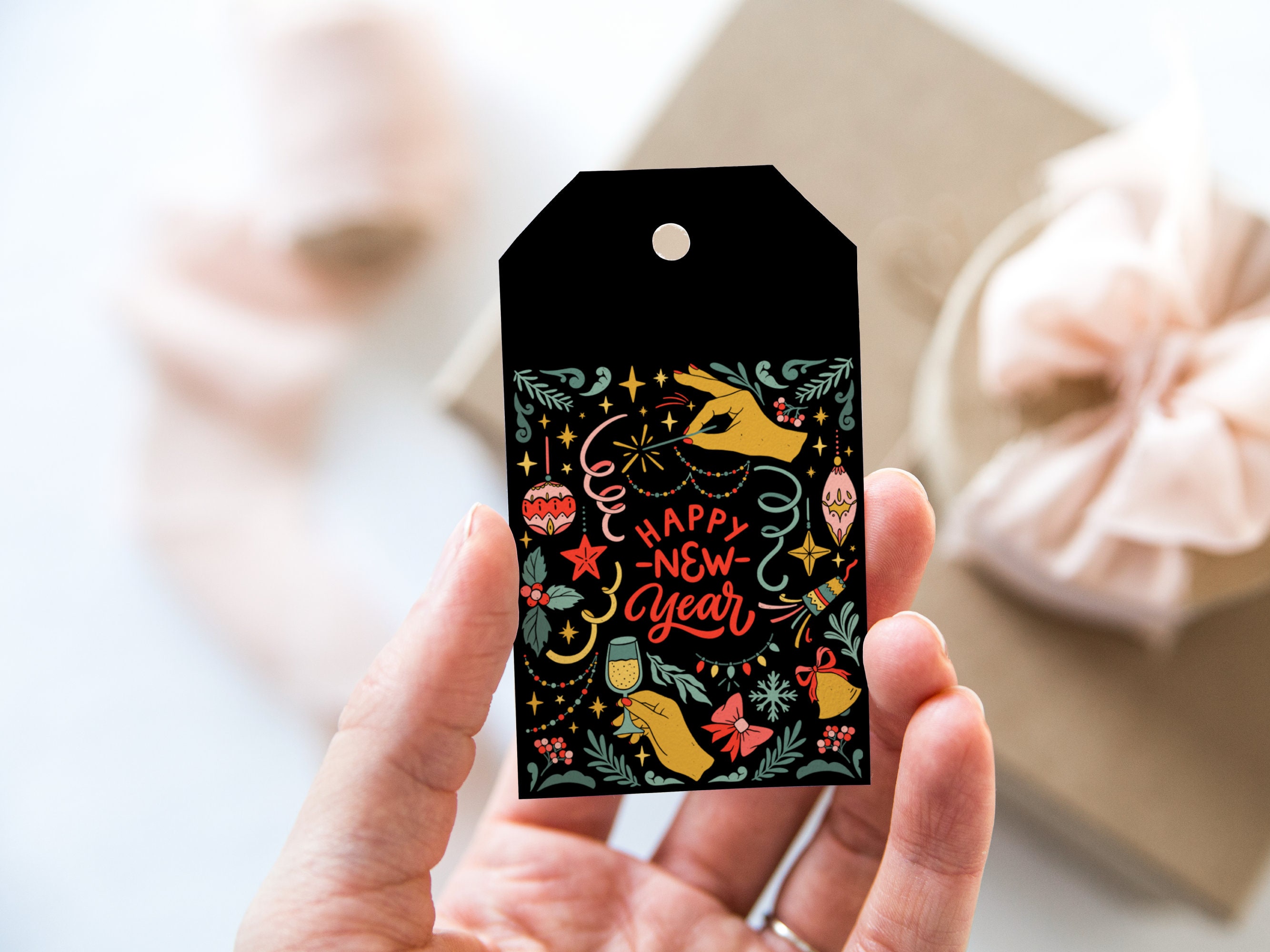 Black New Year Gift Tags Printable Happy New Year Gift Tags - Etsy