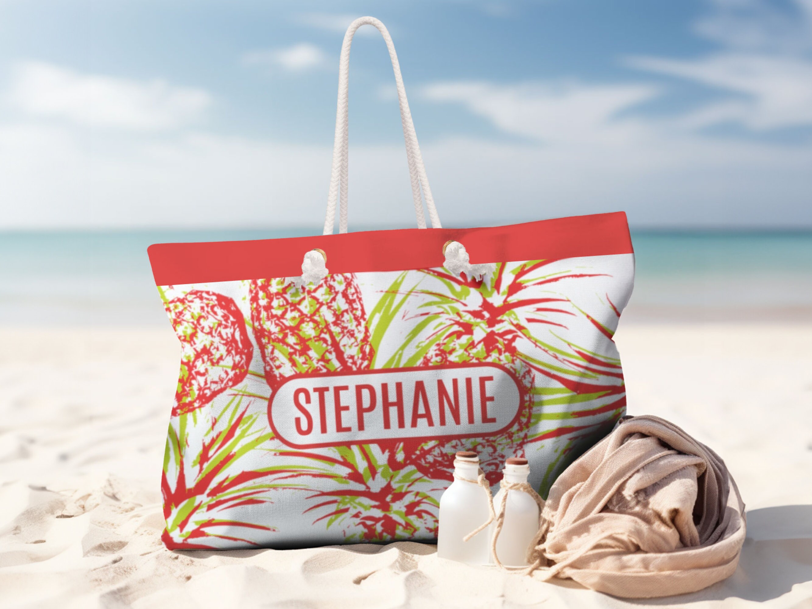 Custom Neon Coral Beach Tote Gift for Her Girls Trip Bridesmaid Beach ...