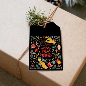 Black New Year Gift Tags Printable Happy New Year Gift Tags New Years ...