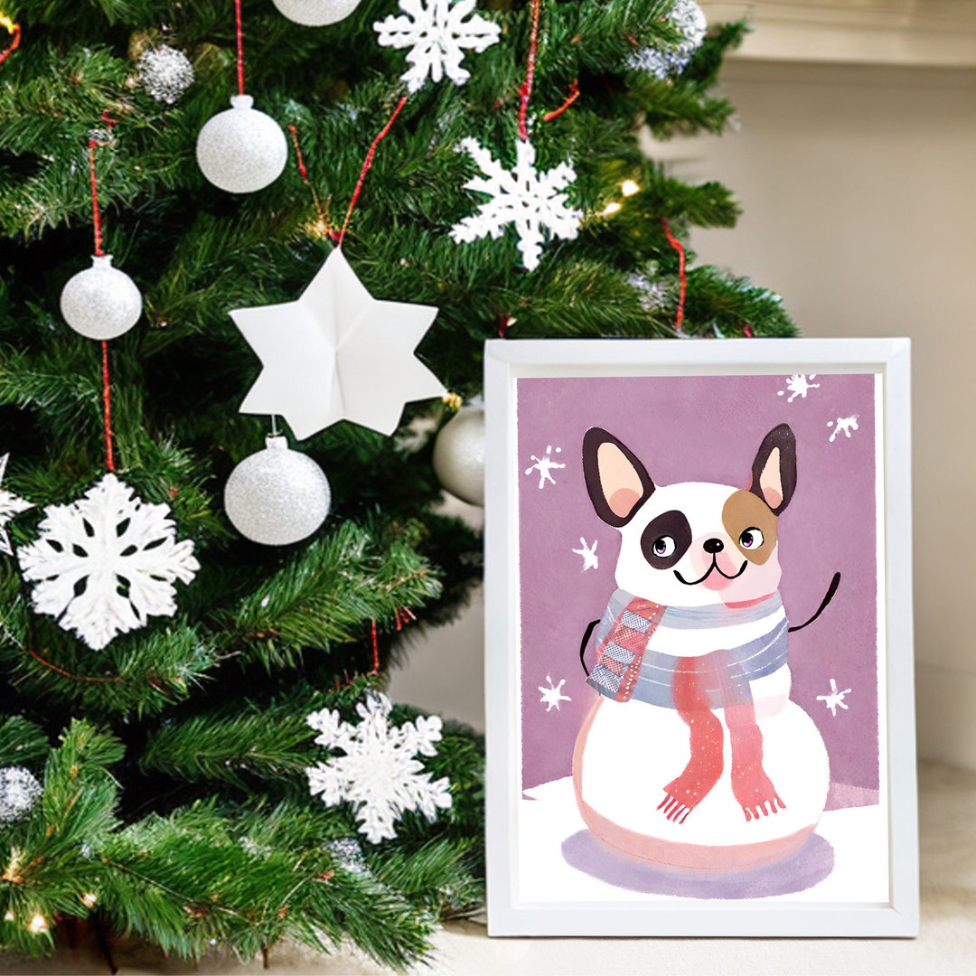 French Bulldog Snowman Printable Art | Instant Download | Kawaii ...