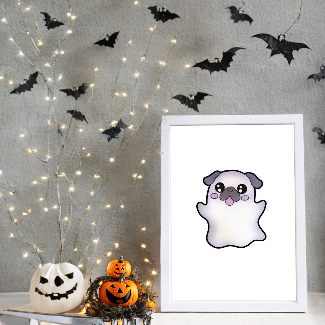 Pug Ghost Printable Art | Instant Download | Kawaii Printable ...