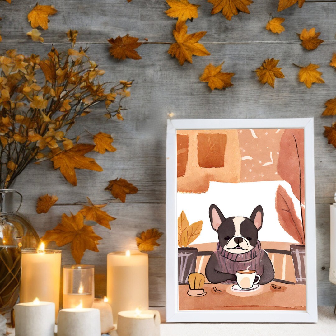 Autumn Frenchie Printable Art | Instant Download | Kawaii Printable ...