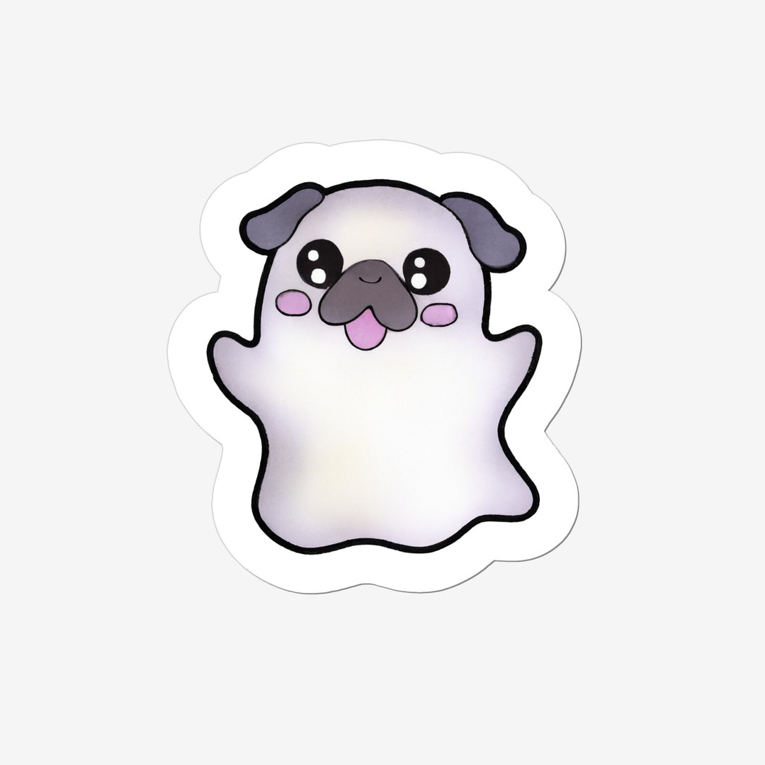 Kawaii Ghost Pug Sticker | Halloween Stickers | Pug Stickers | Festive ...