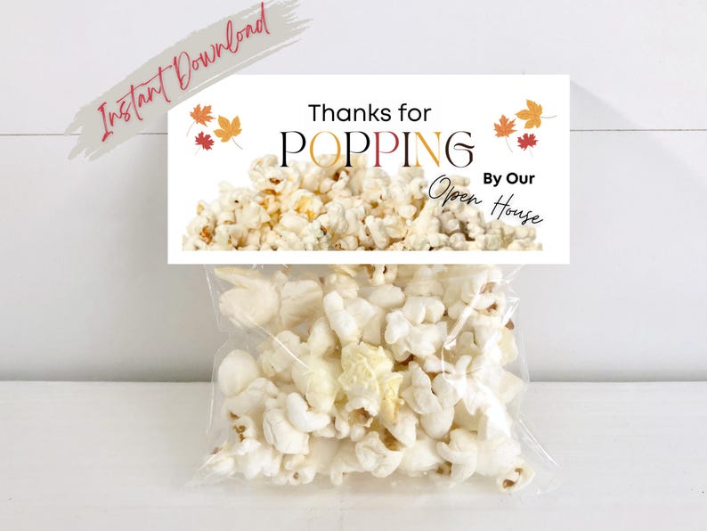 Fall Popcorn Snack Bag Topper - Realtor Open House Tags - Customizable ...