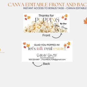 Fall Popcorn Snack Bag Topper - Realtor Open House Tags - Customizable ...