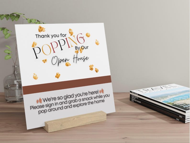 Popcorn Open House Sign | 10x10 Realtor Welcome & Snack Station Decor ...