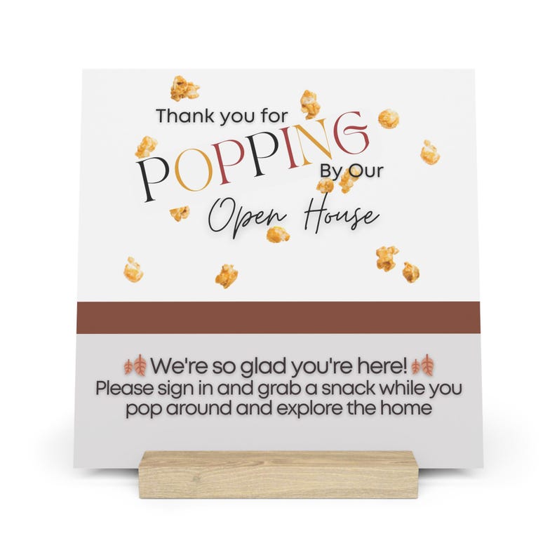 Popcorn Open House Sign | 10x10 Realtor Welcome & Snack Station Decor ...