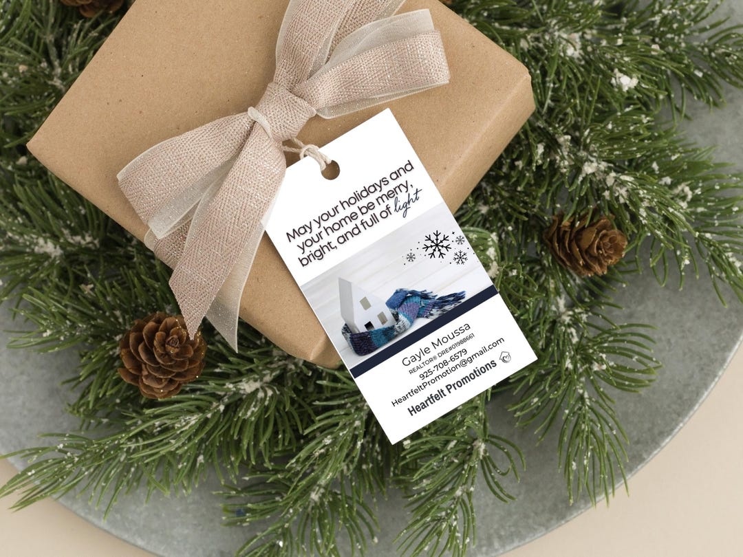Merry & Bright Holiday Gift Tag | Realtor Pop-by Tag | Candle or House ...