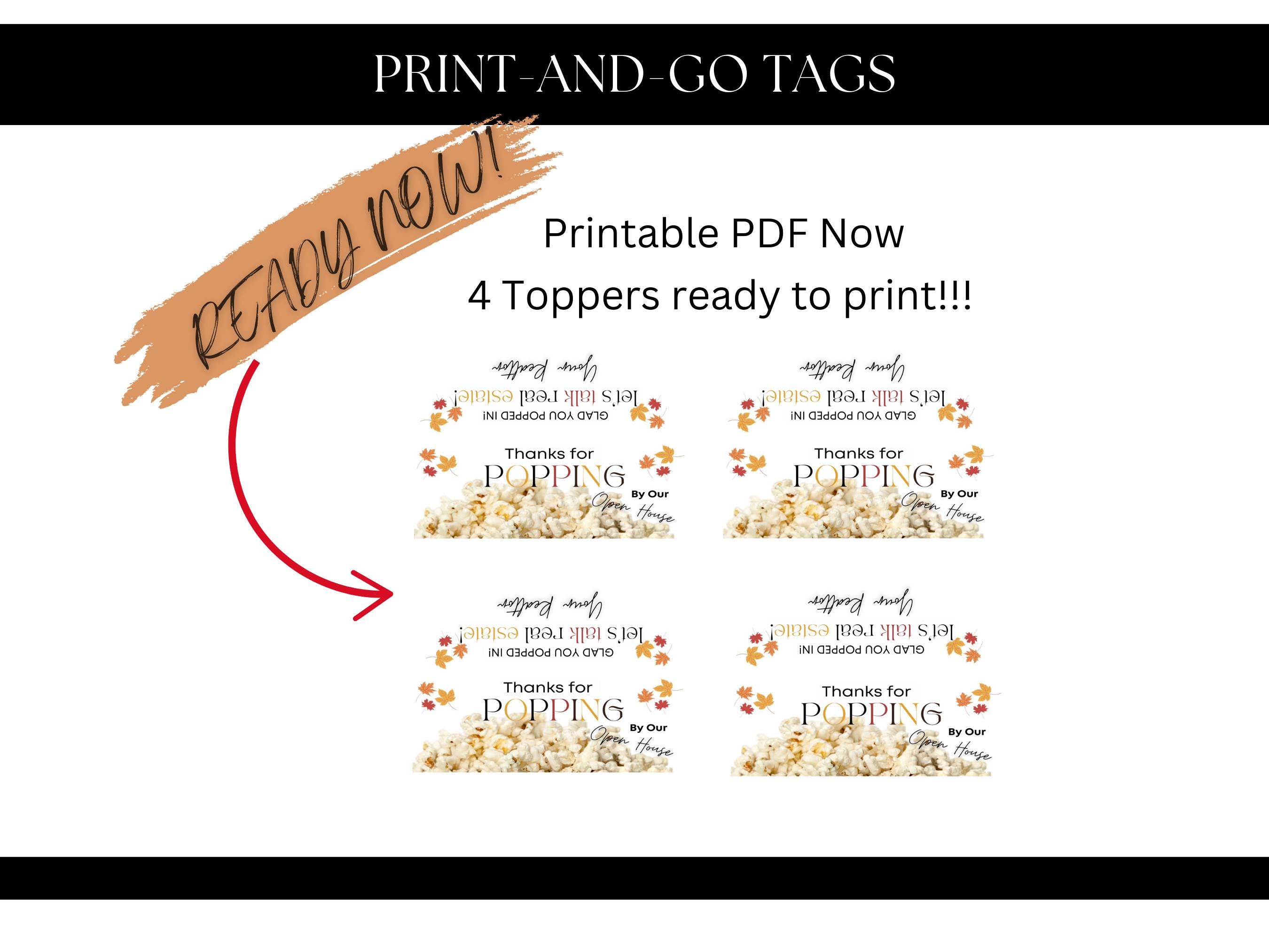 Fall Popcorn Snack Bag Topper - Realtor Open House Tags - Customizable ...
