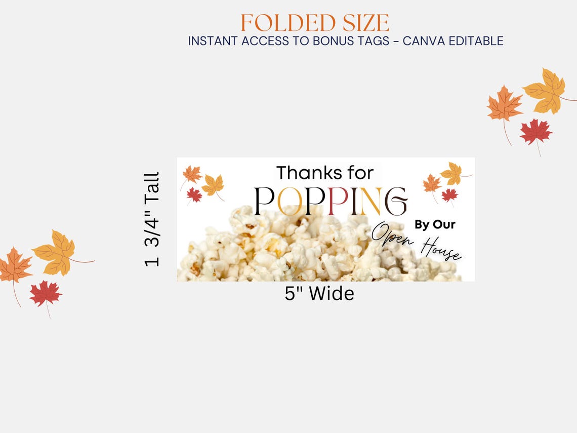 Fall Popcorn Snack Bag Topper - Realtor Open House Tags - Customizable ...