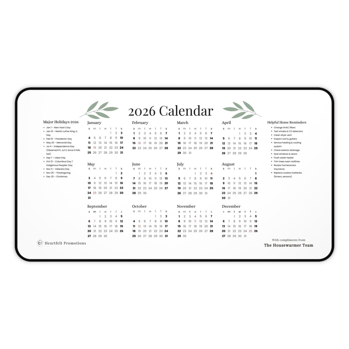 2026 Year-at-a-glance Homeowner Desk Mat | Agent-branded Client Gift ...