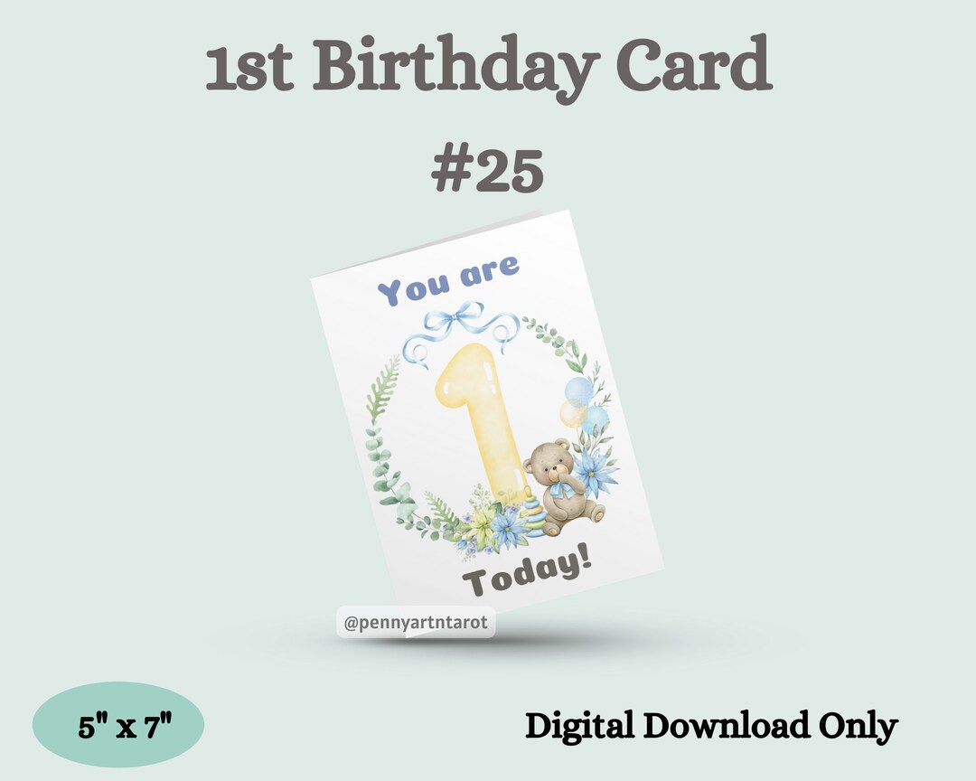 5x7 Happy First Birthday Card Printable Digital Download for One Year ...