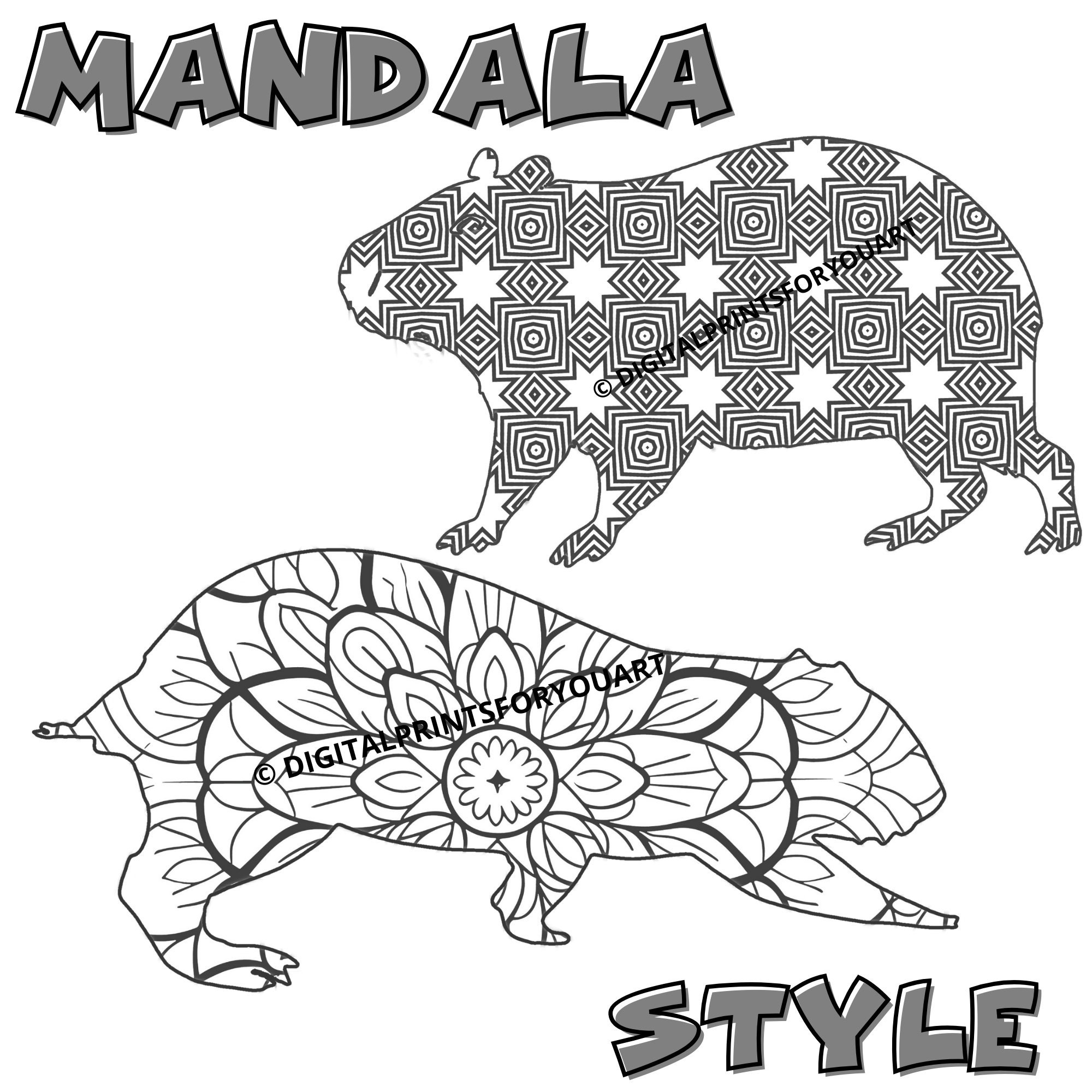 Capybara Coloring Book Mandala Style Coloring Pages Bundle - Etsy