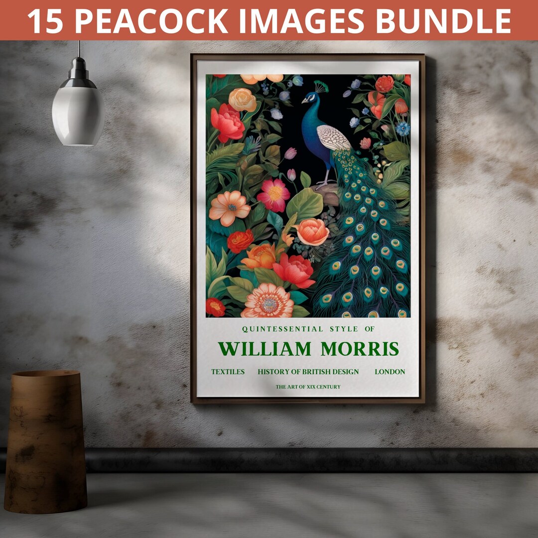 William Morris Peacock Wall Art Bundle, Peacock Print, Vintage Poster ...