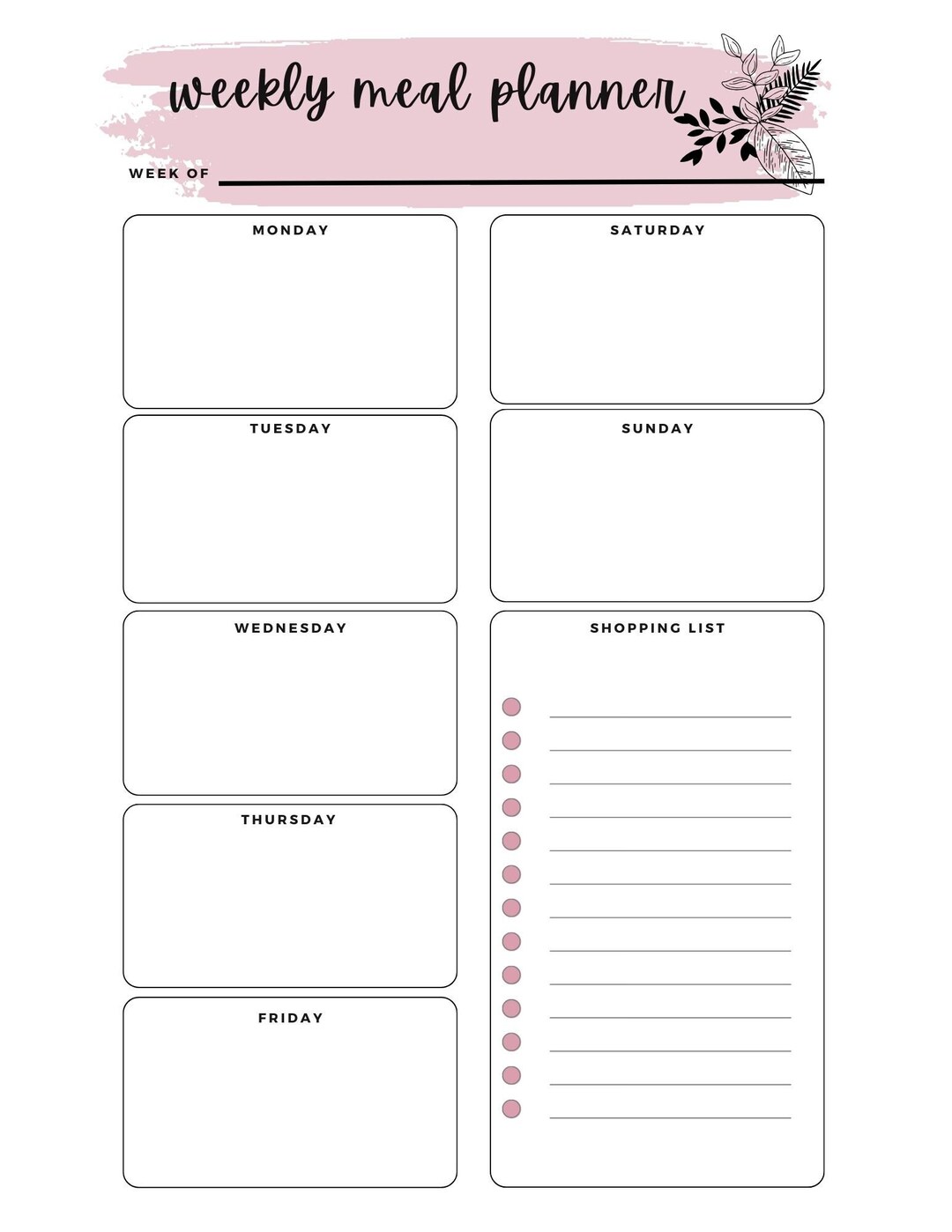 Weekly Meal Planner With Shopping List Organizer Planner - Etsy