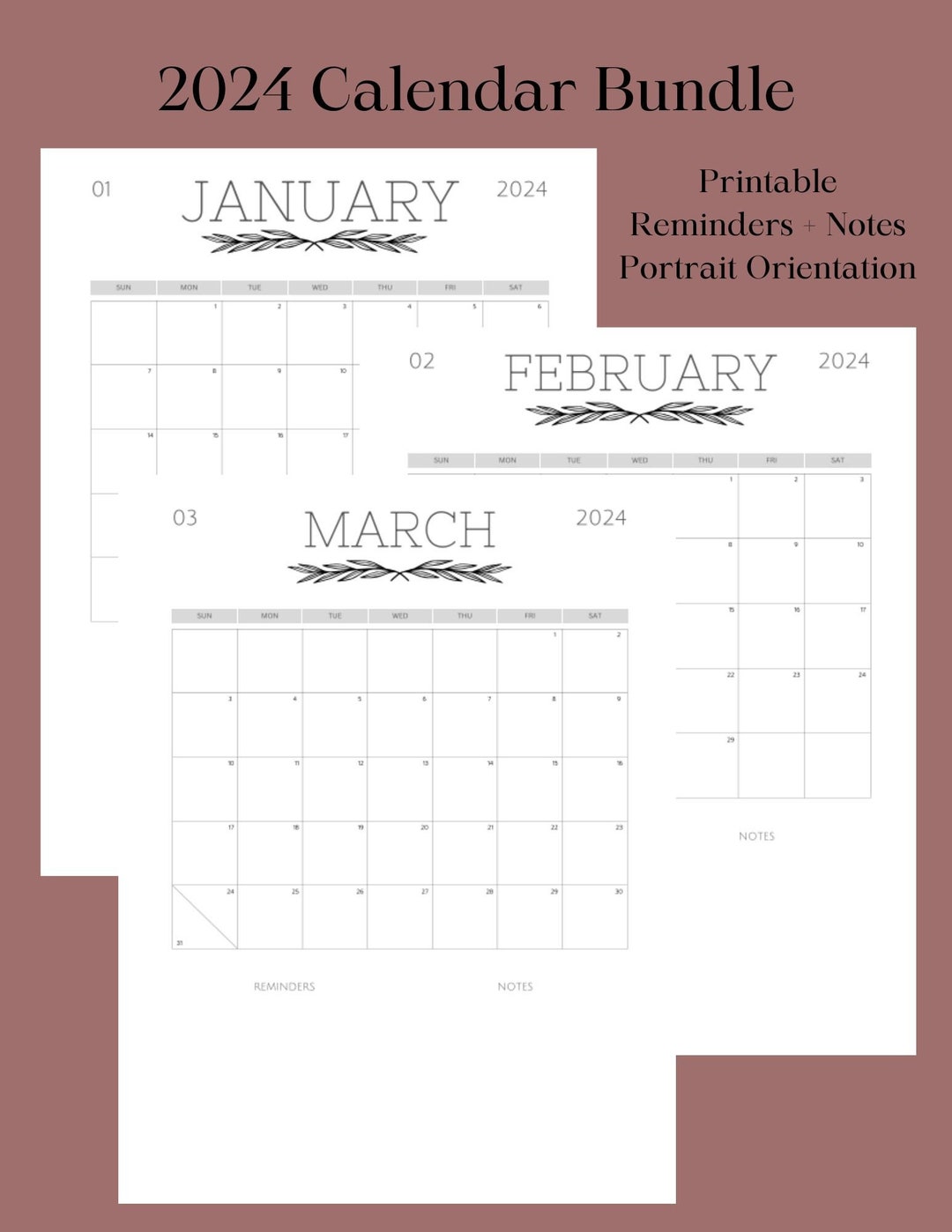 Simple Minimalist Monthly/yearly Calendar 2024 Planner - Etsy