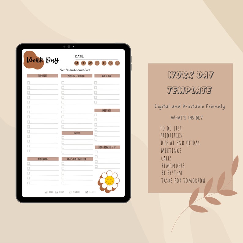 Editable Work-day Planner Printable Work-day Organizer In-office or ...