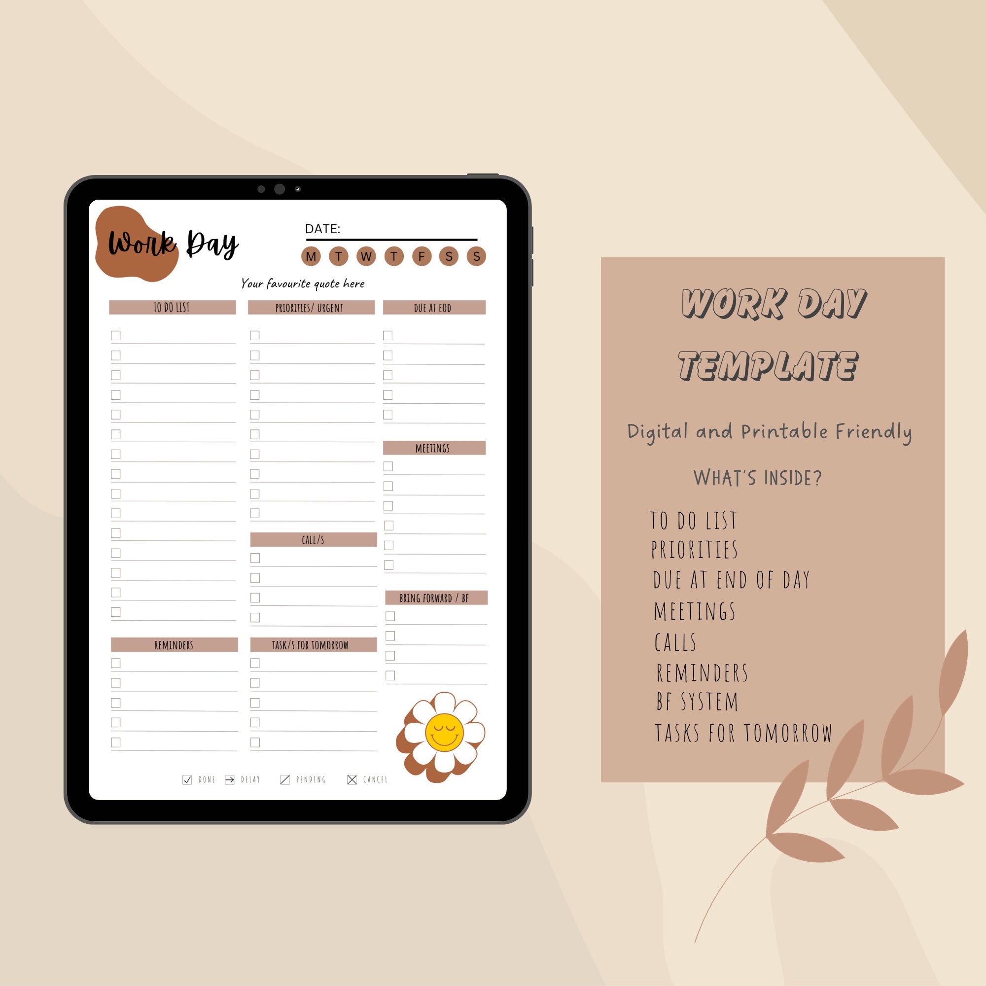 Editable Work-day Planner Printable Work-day Organizer In-office or ...