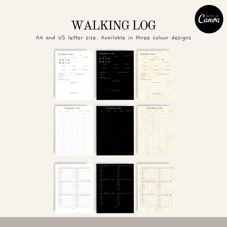 Walking Log, Walking Tracker, Printable Walking Log, Health and Fitness ...