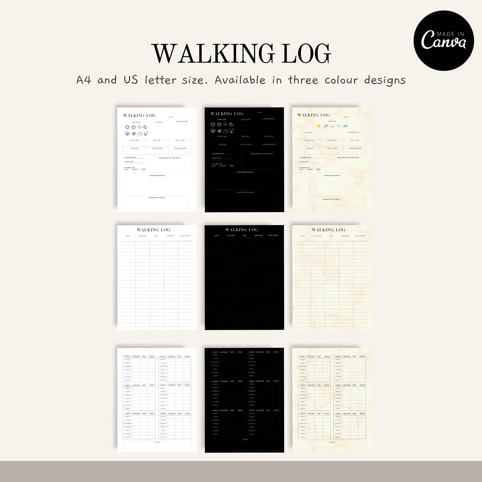 Walking Log, Walking Tracker, Printable Walking Log, Health and Fitness ...