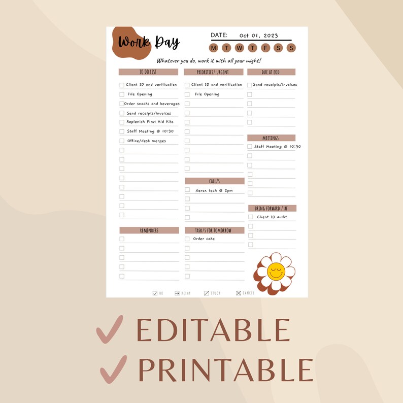 Editable Work-day Planner Printable Work-day Organizer - Etsy