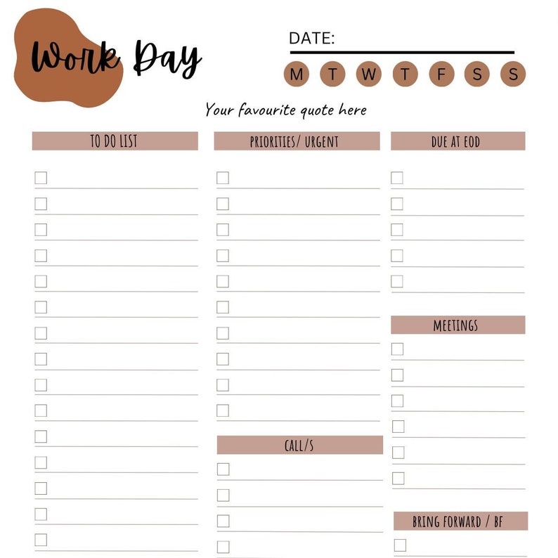Editable Work-day Planner Printable Work-day Organizer In-office or ...