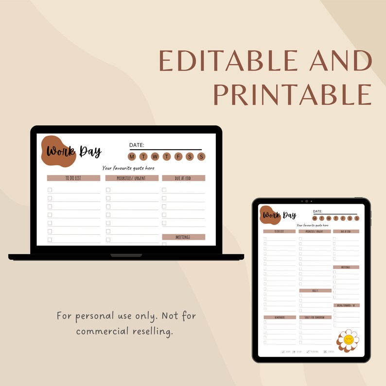 Editable Work-day Planner Printable Work-day Organizer In-office or ...