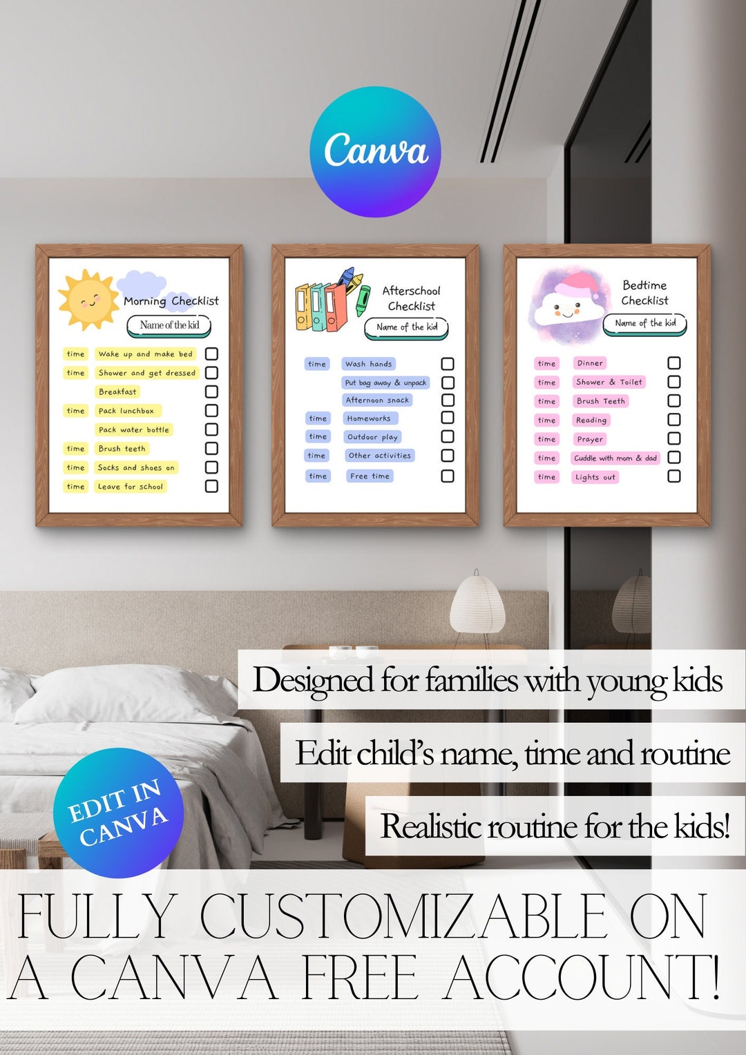 Editable Kids Daily Routine Checklist Preschool or Kindergarten ...