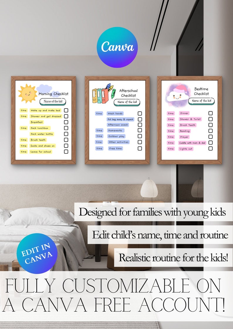 Editable Kids Daily Routine Checklist Preschool or Kindergarten ...