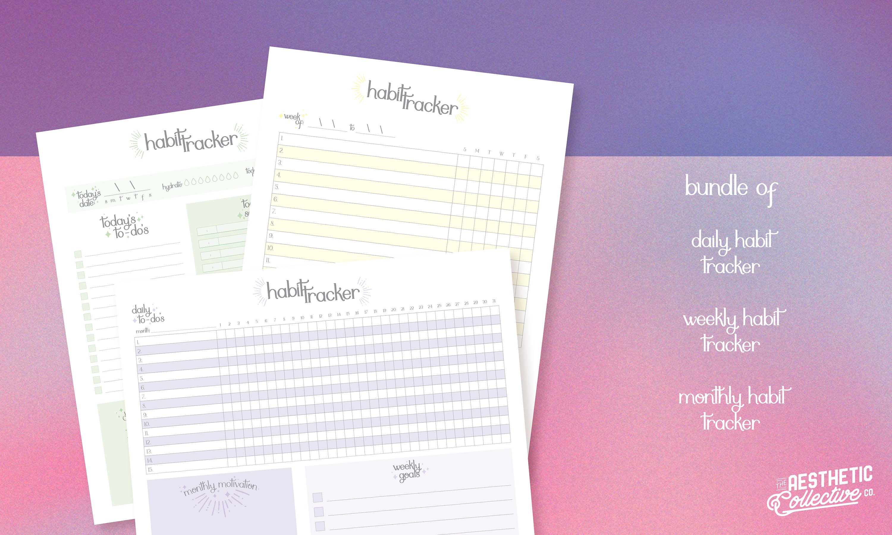 Pretty Retro Habit Tracker Bundle Habit Goals to Do Tracker Elegant ...