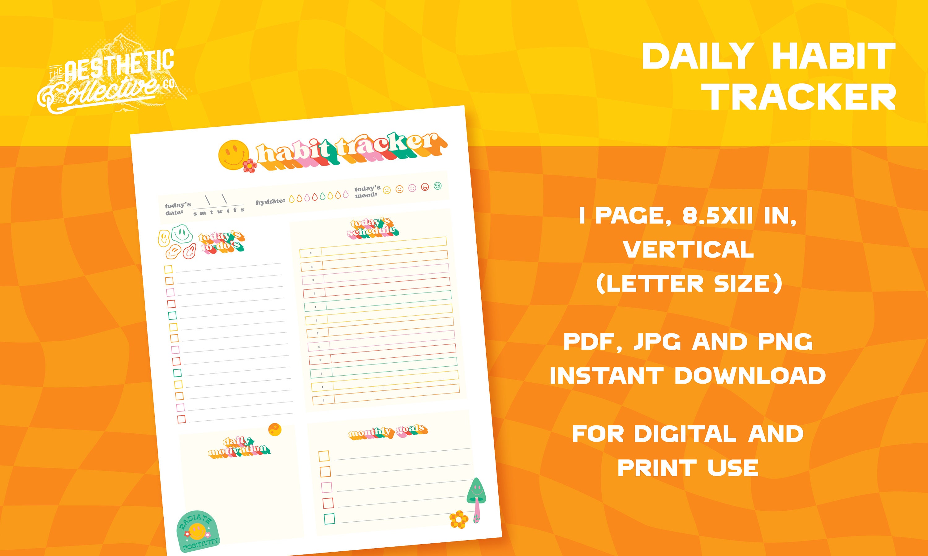 Daily Habit Tracker With a Groovy 70s Retro Aesthetic: Your Digital ...