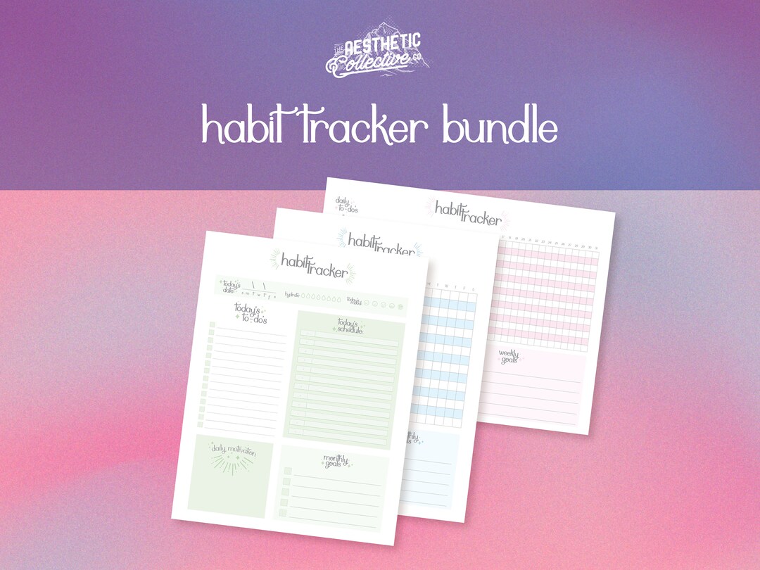 Pretty Retro Habit Tracker Bundle Habit Goals to Do Tracker Elegant ...