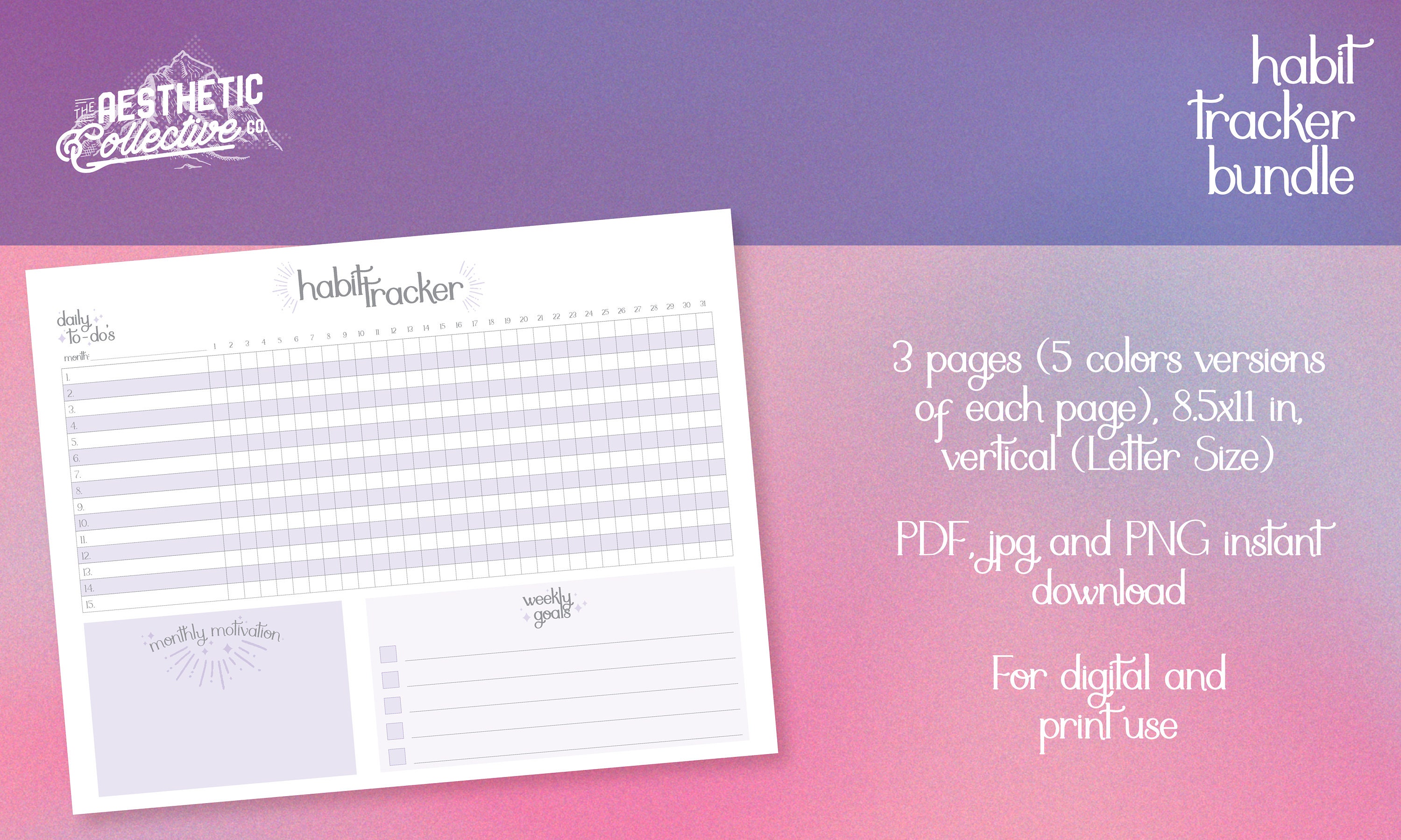 Pretty Retro Habit Tracker Bundle Habit Goals to Do Tracker Elegant ...