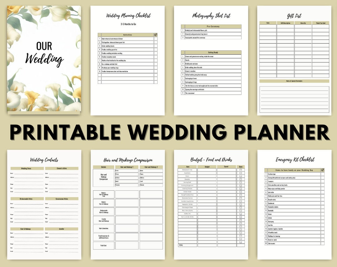 Printable Wedding Planner Book, Wedding Checklist, Wedding Binder ...