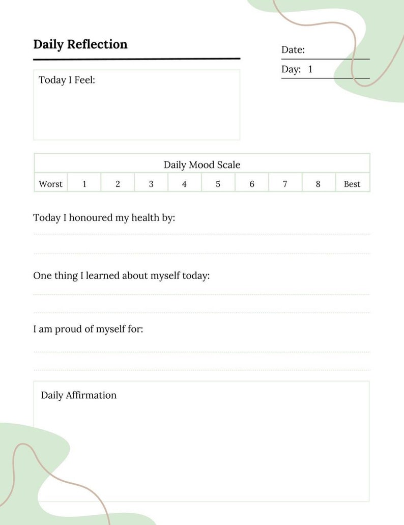 Printable Daily Wellness Planner, Self-care Journal, Week Habit Tracker ...