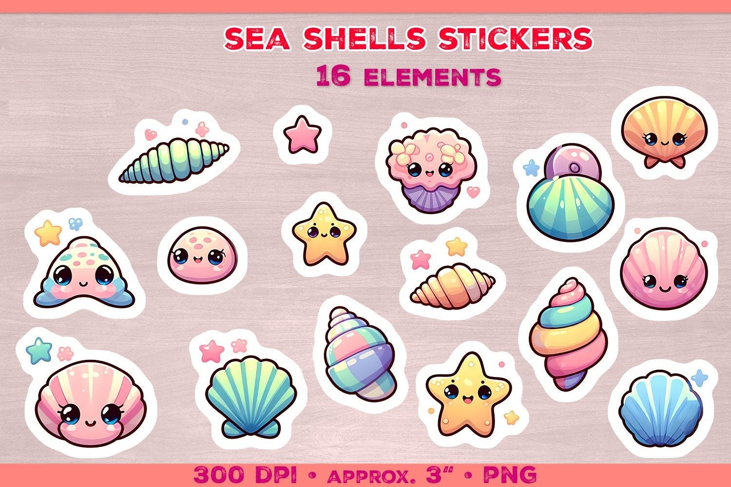 Cartoon Sea Shells Stickers PNG Cute Sea Shell Decals Download ...