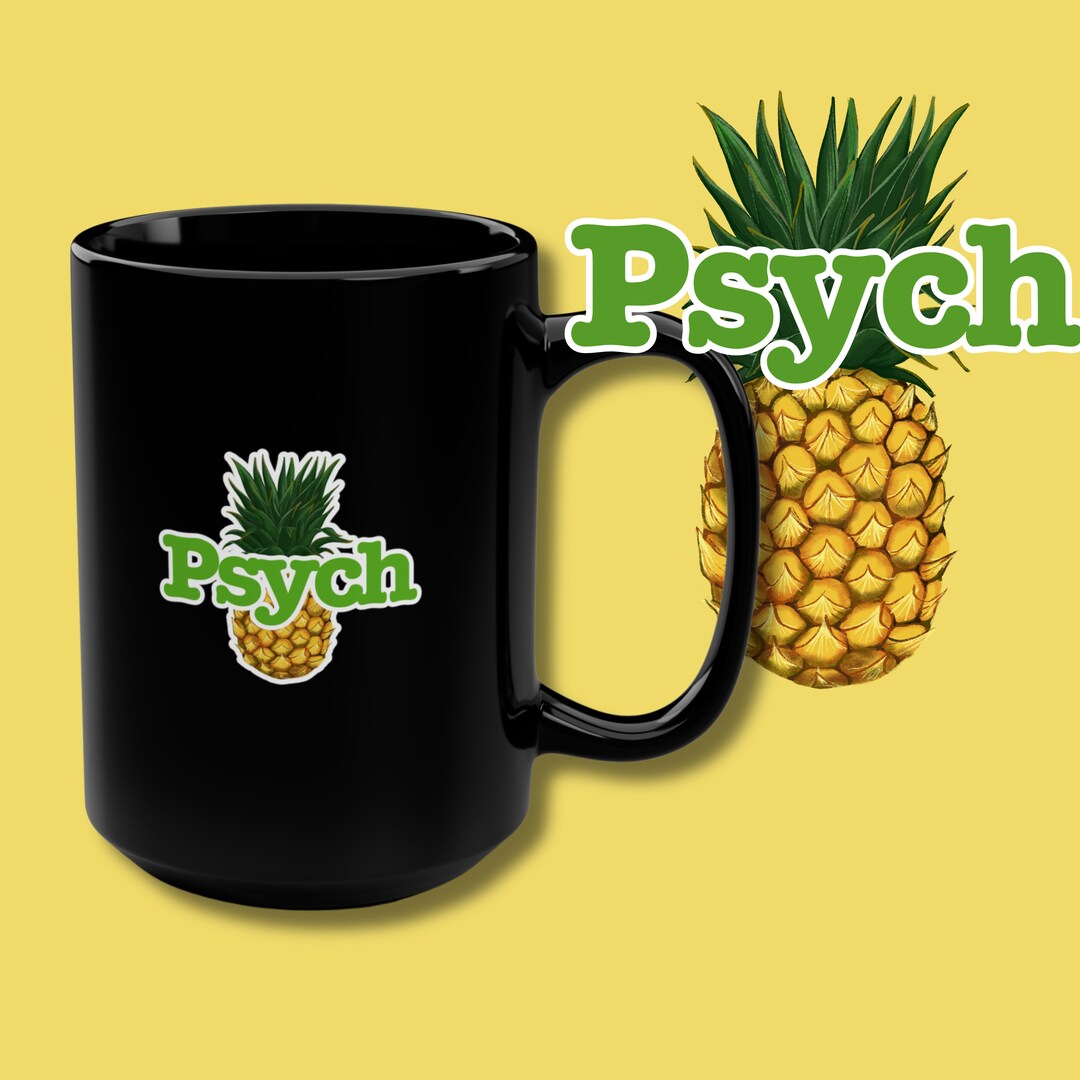 Psych Fan Black Coffee Mug Pineapple Nostalgic Perfect for Series Binge ...