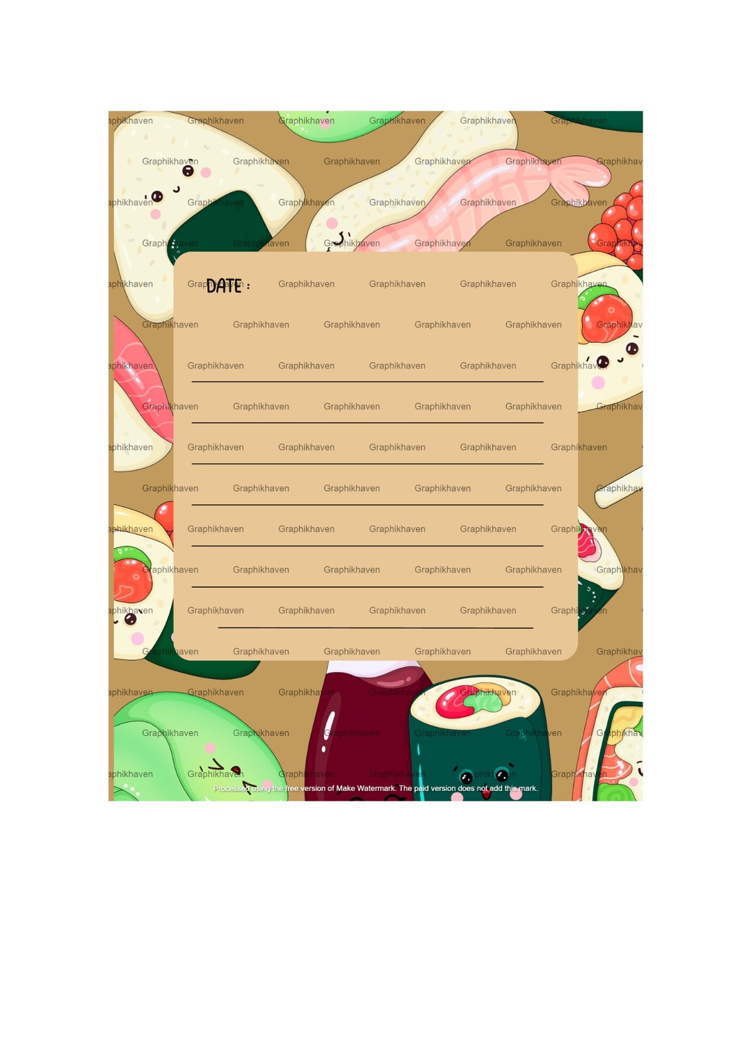 Sushi Printable Notepad 4x7, Check List, Motivation Notes, PDF INSTANT ...