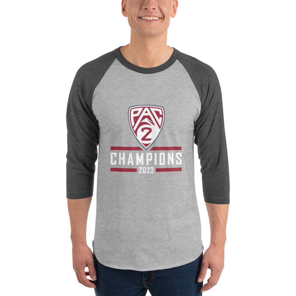 Wazzu Pac-2 Champions Unisex 3/4 Sleeve Raglan Shirt - Heather Grey - Etsy
