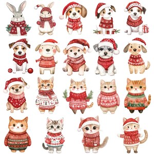 Cute Christmas Animals Clipart Bundle, Cute Festive Friends PNG, Cute ...