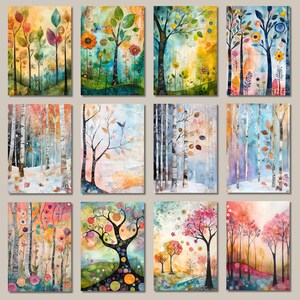 Whimsical Forest Printable Backgrounds, Forest Four Seasons Digital ...