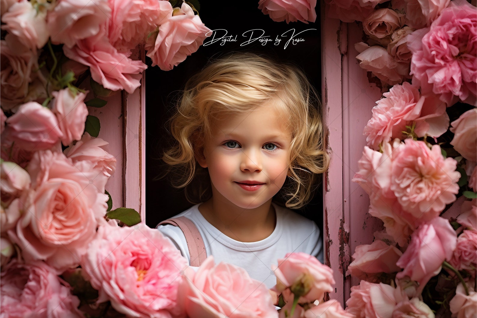 Spring Flowers Backdrop, Pink Roses Floral Frame Digital Backdrop for ...