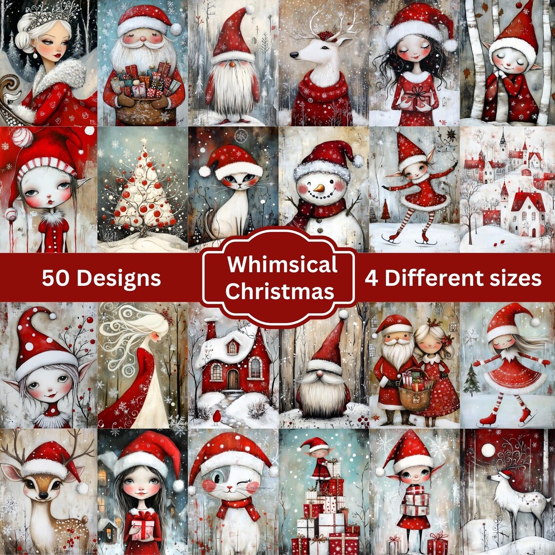 Whimsical Christmas Graphics Kit: Festive Digital Art (printable Sheets ...