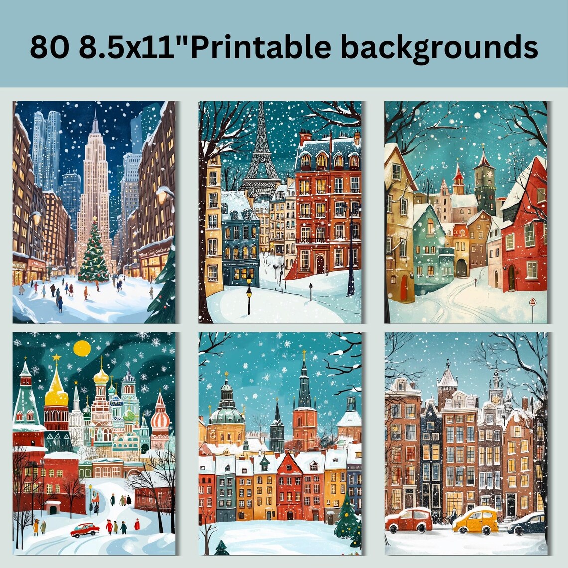 Winter Cityscapes Printable Paper: Scrapbooking & Cardmaking (digital ...