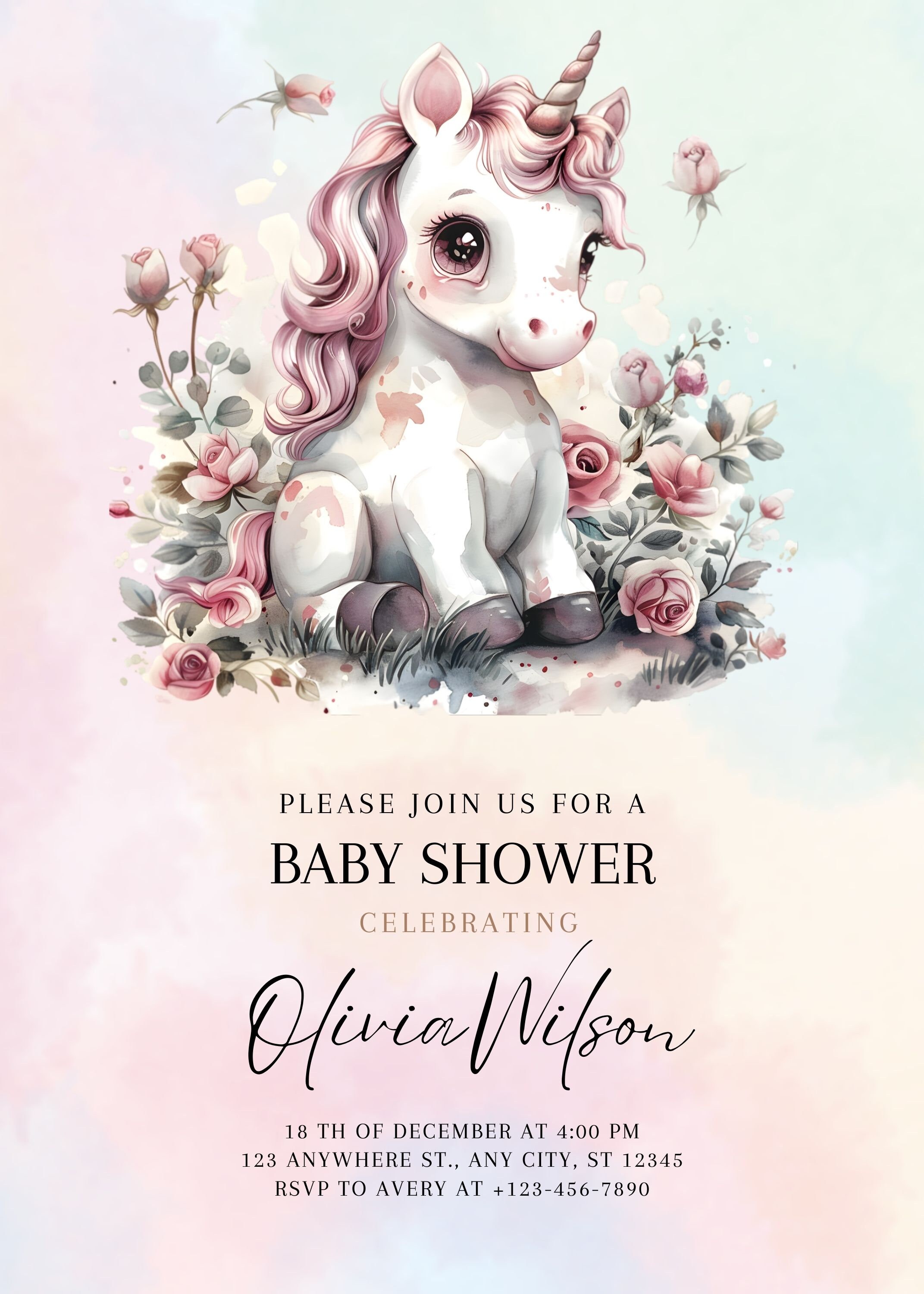 Cute Baby Unicorn Watercolor Clipart, Babyshower Clipart PNG, Flower ...
