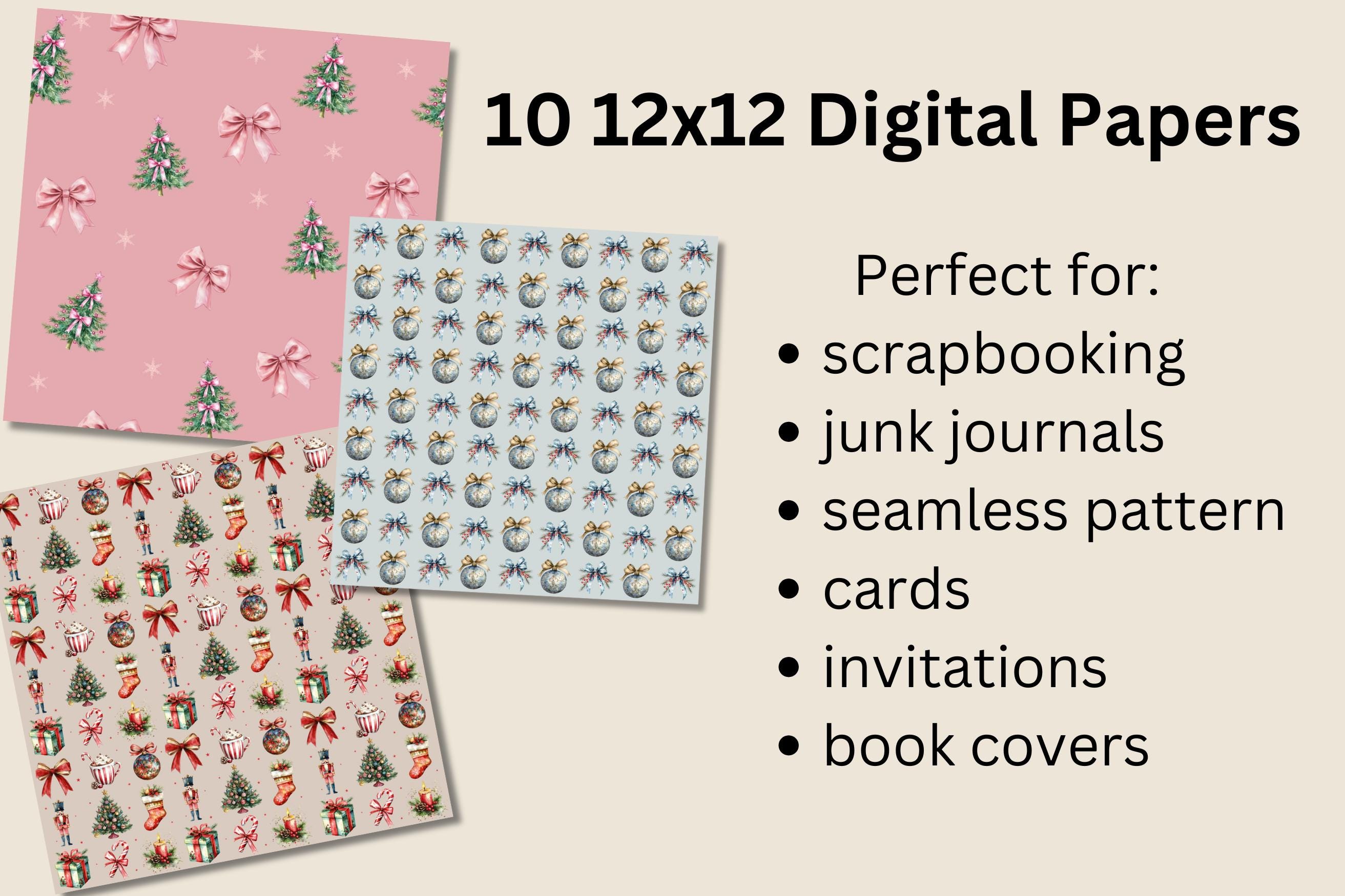 Coquette Christmas Digital Paper: Seamless Bow Patterns (digital ...