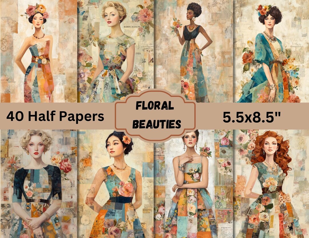 Floral Beauties Mixed Media Half Papers: Flower Women Collage Sheets ...