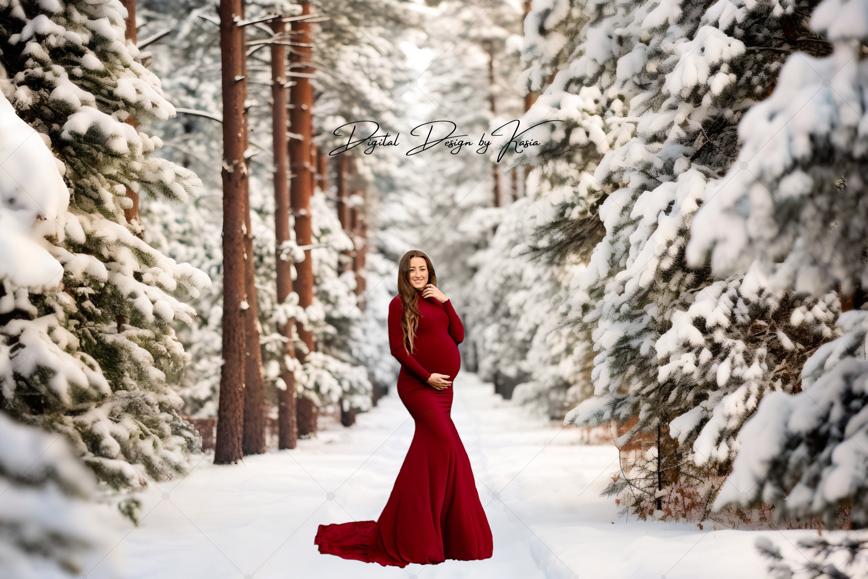Snowy Pine Forest Maternity Backdrop, Winter Scene (digital Download ...
