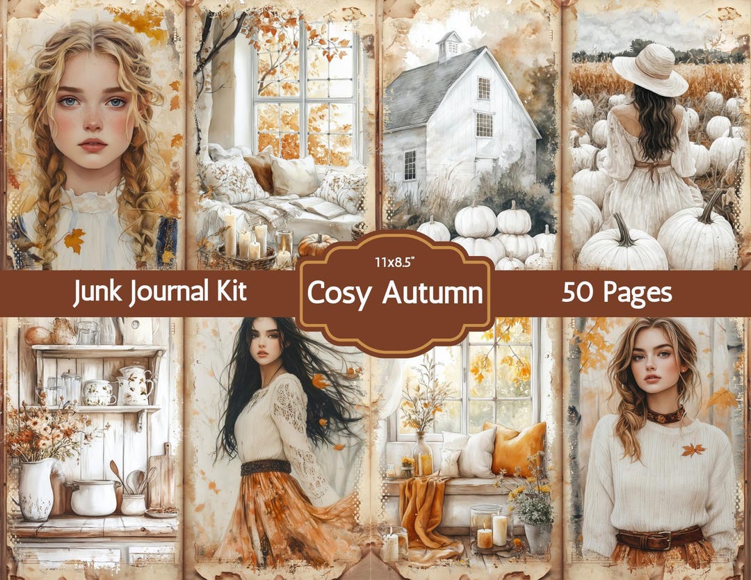 Cosy Neutral Autumn Junk Journal Kit, Rustic Autumnal Designs ...